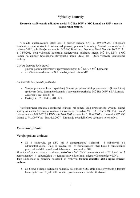 SSÚ - Kontrolné správy - Zverejnené dokumenty - MČ BA Devínska Nová Ves ...